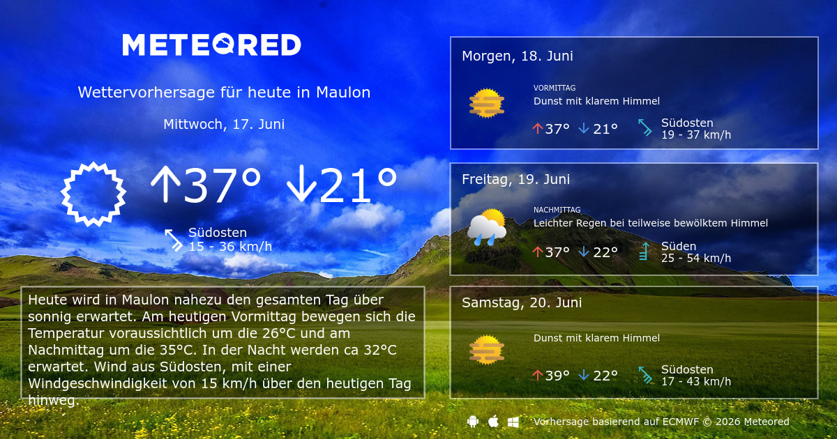 Das Wetter für Maulon. 14-Tage Wettervorhersage - Meteored Österreich